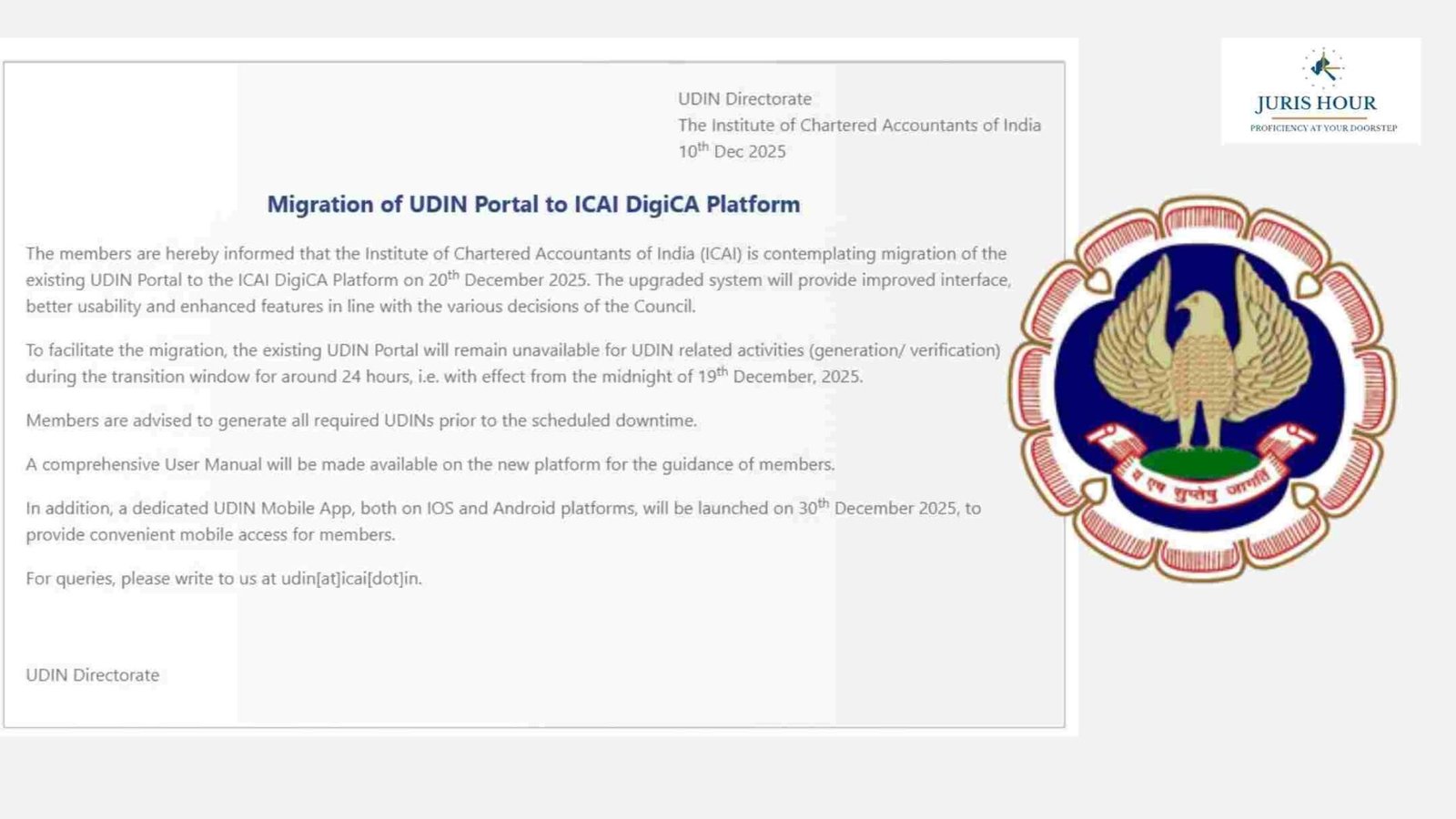 UDIN Portal to Be Migrated to ICAI DigiCA Platform on December 20, 2025 ...