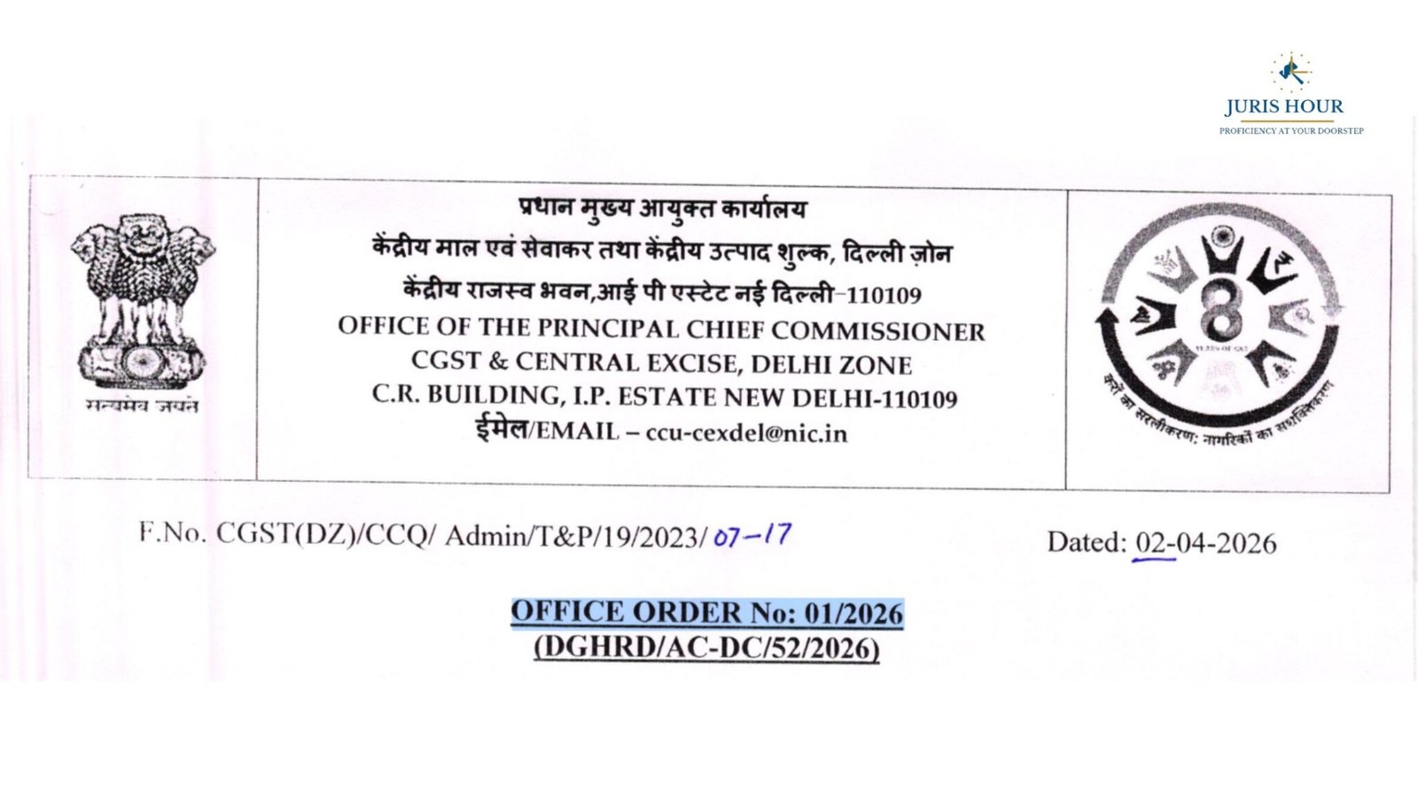 PCC Delhi CGST Zone issues posting & transfer orders in CGST & Customs