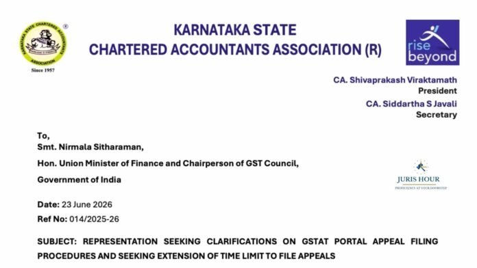Karnataka CA Association Seeks 3-Month Extension for GSTAT Appeals